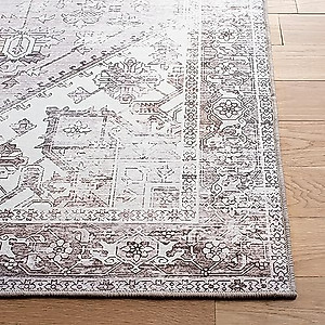 SAFAVIEH Tucson Collection Area Rug - 4' Square, Beige & Grey, Persian Medallion Design, Non-Shedding Machine Washable & Slip Resistant Ideal for High Traffic Areas in Living Room, Bedroom (TSN102B)