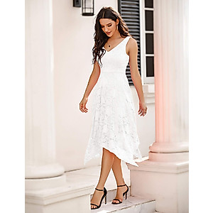 Meetjen Women's Vintage V Neck Dress Handkerchief Hem Asymmetrical Cocktail Formal A-Line Dresses White XL