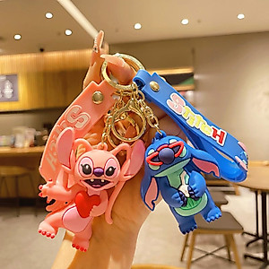 feimeng jewelry Anime Cute Stitch Silicone Keychain, PVC Pendant Key Chain Ring Holder Wristlet Accessories for Kids Gifts (Angel - Love)