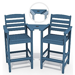 SERWALL Tall Adirondack Chairs Set of 2 with Connecting Table, Blue