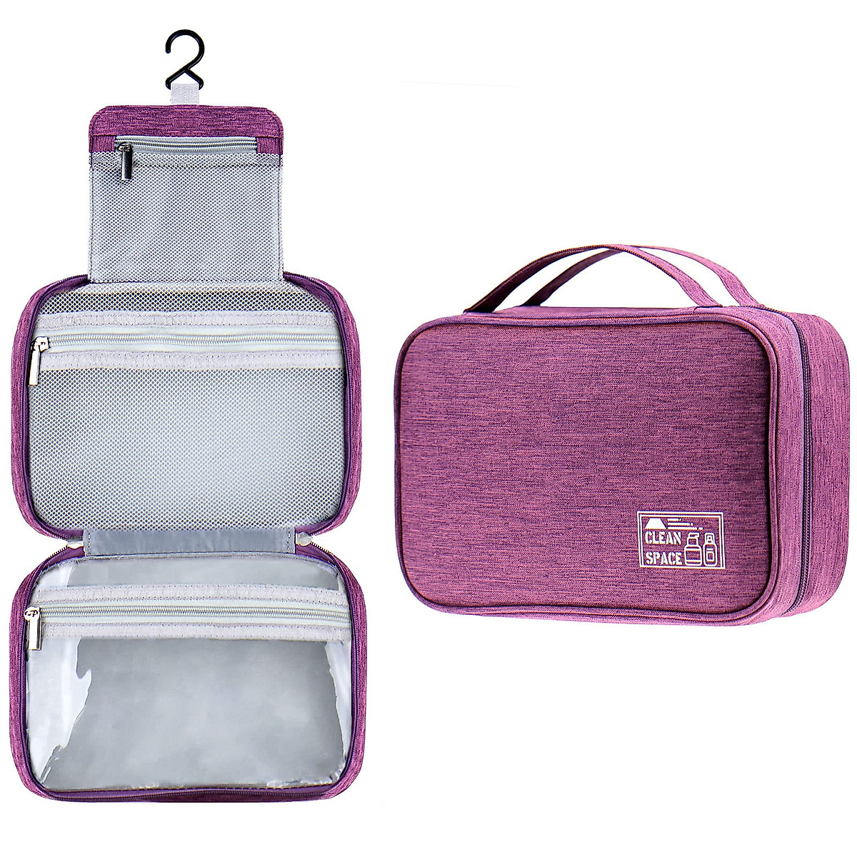 QIALUOBAO Travel Toiletry Bag with Hanging Hook, Small and Medium Water-resistant Makeup Cosmetic Bag, Full Size Container for Travel, Portable Cosmetic Organizer (Purple)