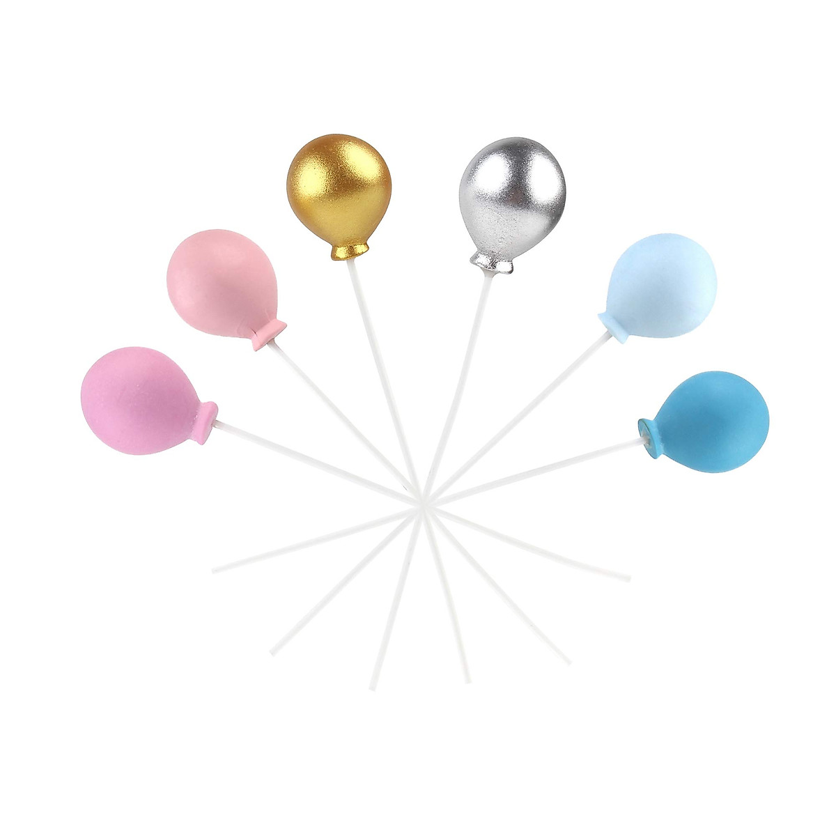 Ercadio 12 Pack Balloon Cake Toppers Resin Round Shape 3D Balloons Cupcake Picks Baby Shower Girls Boys Birthday Wedding Party Cake Decoration Supplies Mixed Colors