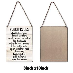 Farmhouse Porch Rules Wooden Sign Wall Decor Rustic Porch Quote Wood Plaque Hanging Sign Decoration for Home Door 8"x10"