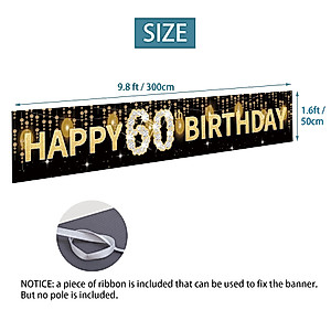 Joyiou Happy 60th Birthday Banner Decorations for Men Women, Gold 60 Year Old Birthday Party Décor Supplies, Happy Sixty Birthday Sign for Outdoor Indoor(9.8x1.6ft)