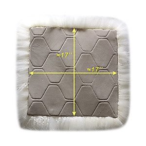 Champlus Sheepskin Chair Cushion Pad Genuine Australian Sheepskin Seat Cushion Fur Chair Cover, Square 17'' x 17'' Small Sheepskin Rug Pad for Kitchen, Office, Dining, Chairs - 1 Piece Ivory