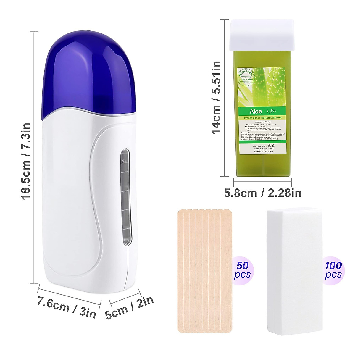 Pinkiou Roll on Wax Kit for Hair Removal Wax Roller Kit Skin Care Wax Up Waxing Warmer with Cartridge Honey Wax Strip at Home Wax Kit for Arm Leg Bikini