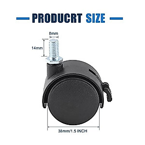 BokWin 4 Pcs 1.5" Nylon Plastic Replacement Caster Swivel Furniture Wheels with Brakes for Office Chair, Game Chair, Kitchen Shelf, Sofa(Stem Diameter 5/16”)