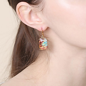 Bonaluna Atlantic Ocean Turquoise Glass Geometric Square Dangle Statement Earrings for Women