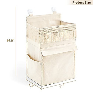 Mkono Diaper Organizer Caddy Macrame Hanging Baby Diaper Storage for Crib Changing Table Essentials Bag Boho Decor Diaper Stacker Holder for Nursery Bedroom, Newborn Gift, Ivory