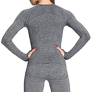 Aoxjox Workout Long Sleeve Shirts for Women Fall Workout Shirts Gym Yoga Running Seamless Tee T-Shirt Tops(Charcoal Grey Marl, Medium)