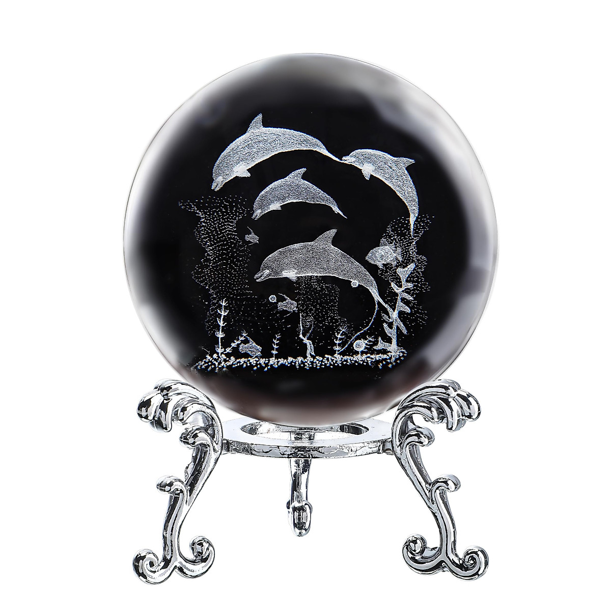 ZEERSHEE 60mm Dolphin Crystal Ball with stand 3D Glass Laser Dolphins Decorative Ball Glass Dolphin Figurines Paperweight Christmas Dolphin Gifts for Kids Women