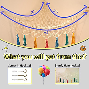 Stuffed Animal Net or Hammock, Macrame Boho Plush Toy Net Hammock for Stuffed Animals Pet Net, Stuffed Animals Corner Hanging Stuffed Animal Storage Holder Net for Kids Room Nursery Playroom