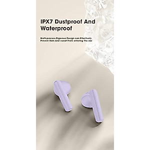 Acuvar in-Ear Wireless Bluetooth 5.1 Headphones, Earbuds IPX7 Waterproof with Microphone Rechargeable USB C Case with Round LCD Display for Smartphones Android iOS (Purple)