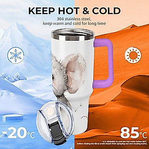 LLUTSNTH 40 Oz Vacuum Tumbler with Violet Handle Leakproof Insulated Tumbler Holding Dandelion Stainless Steel Travel Mug with Lid And Straw Coffee Cup Cute Water Bottles Cup Holder Friendly