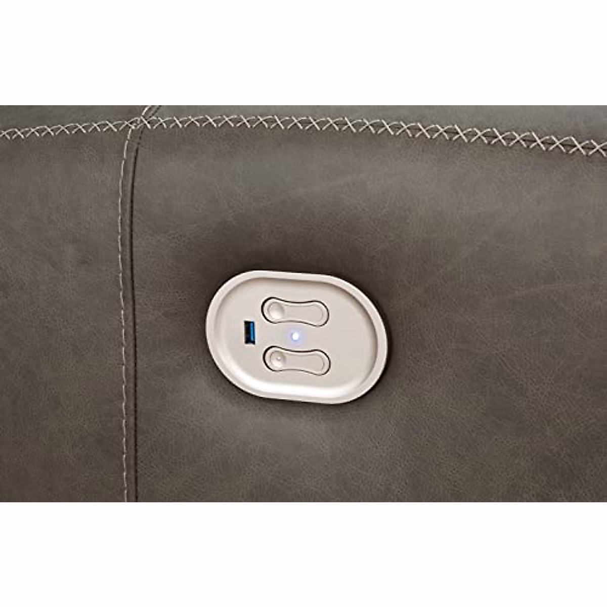 Signature Design by Ashley Roman Contemporary Tufted Leather Power Reclining Sofa with Adjustable Headrest, Gray