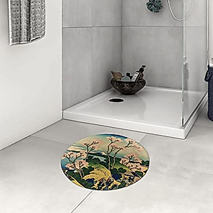 WONDERMAKE Vintage Mandala 23.6 inch Throw Rugs Soft Non-Slip Mat/Boho Hokusai Japan Ink Cherry Blossom Mount Fuji Round Area Rug 2' / 2' Diameter for Bedroom Bathroom Living Room