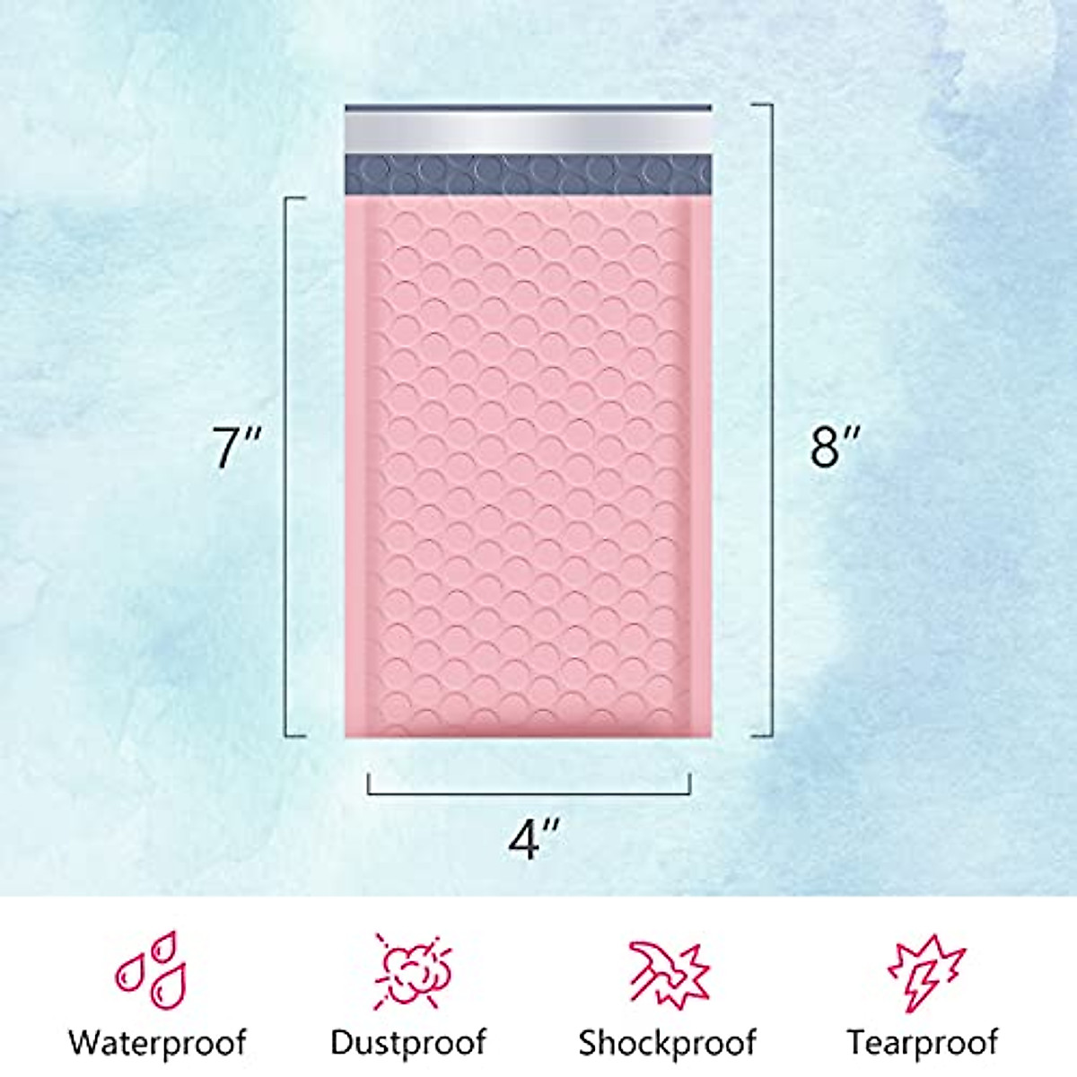 UCGOU Bubble Mailers 4x8 Inch Light Pink 50 Pack Poly Padded Envelopes Small Business Mailing Packages Opaque Self Seal Adhesive Waterproof Boutique Shipping Bags for Jewelry Makeup Supplies #000