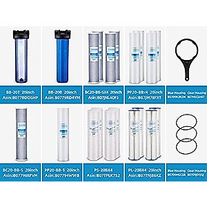 Geekpure 20 Inch Whole House Water Filter Housing 1"NPT Brass Port with Wrench Bracket -4.5 x 20 Inch - Clear (Pack of 2)