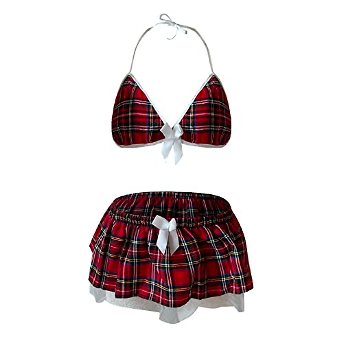 Schoolgirl Exotic Lingerie Set for Women Roleplay Sexy Naughty Plaid Bra and Panty Set Sexy Plus Size Pajamas Set Cosplay Bondaged Babydoll Hipster Metal Exotic Lounge Sets Red