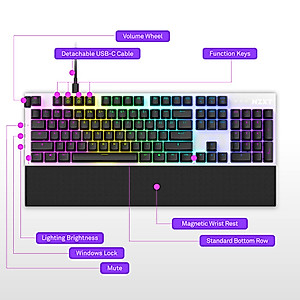 NZXT Function Full-Size Wired Gaming Keyboard – Gateron Red Mechanical Switches - Linear, Fast, and Quiet – Hot-Swappable – RGB Backlit – Aluminum Top Plate – Sound Dampening Foam – Wrist Rest – White