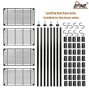EFINE 4-Shelf Shelving Unit with 8 Hooks and 4-Shelf Liners, NSF Certified, Adjustable Metal Wire Shelves, Shelving Rack and Storage for Kitchen Laundry Bathroom Pantry Closet(23.6W x 14D x 47H) Black