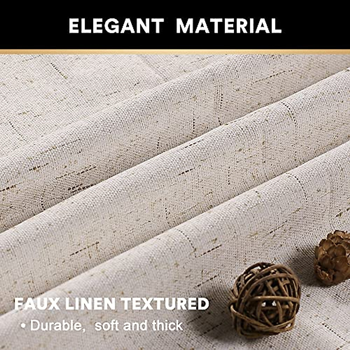 PrinceDeco Primitive Textured Linen 100% Blackout Curtains for Bedroom/Living Room Energy Saving Window Treatment Curtain Drapes, Burlap Fabric with White Thermal Insulated Liner (42 x 84in, Natural)