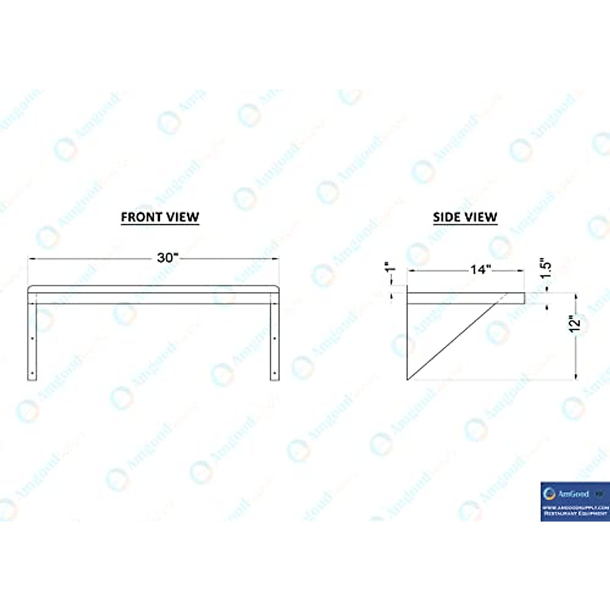 AmGood 14" Width x 30" Length | Stainless Steel Wall Shelf | Square Edge | Metal Shelving | Heavy Duty | Commercial Grade | Wall Mount | NSF Certified