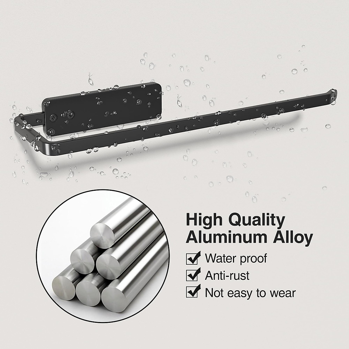 Paper Towel Holder Under Cabinet, Wall Mounted Paper Towel Holder No Drilling, Adhesive Under Cabinet Paper Towel Holder, Black Kitchen Towel Holder, 12.2 x 3.15 x 1.38 in, Aluminum, Black