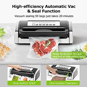 Bonsenkitchen Vacuum Sealer Machine, Globefish Technology for Perfect Vacuum Sealing, Powerful Low-Noise Food Vacuum Sealer with Easy Handle Design, Built-in Cutter and Bag Storage, 2 Bag Rolls
