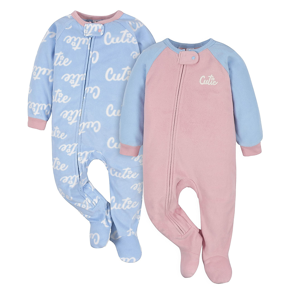 Gerber Baby Girls' Flame Resistant Fleece Footed Pajamas 2-Pack, Pink Zoo & Zebra, 3-6 Months