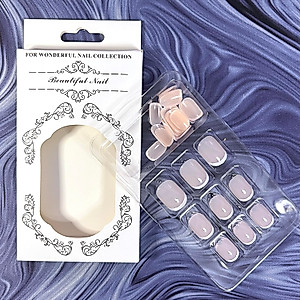 White French Tip Press on Nails Short Square Fake Nails Glossy Pink Glue on Nails Full Cover False Nails with Designs White Nail Tips Acrylic Nails Extra Short Press on Nails for Women Manicure 24Pcs