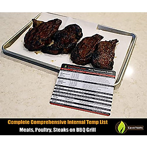 Cave Tools Meat Temperature Food Magnet Sheet for Internal Temperatures Cooking Strategies and Caryover Cook Times - Pitmaster BBQ Accessories for Smokers, Refrigerators and Grills - Small