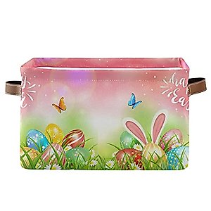 Foldable Storage Basket, Cube Organizer Bins Happy Easter Cube Bag Dual Handles for Closet Shelf