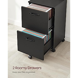 VASAGLE 2-Drawer Rolling File Cabinet, Filing Cabinet for Home Office, Printer Stand, for A4, Letter-Size Files, Hanging File Folders, Industrial, Matte Black UOFC040B16