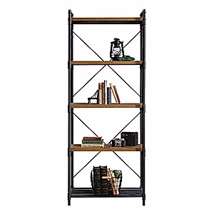 Sauder Iron City Tall Bookcase/Book Shelf, Checked Oak Finish