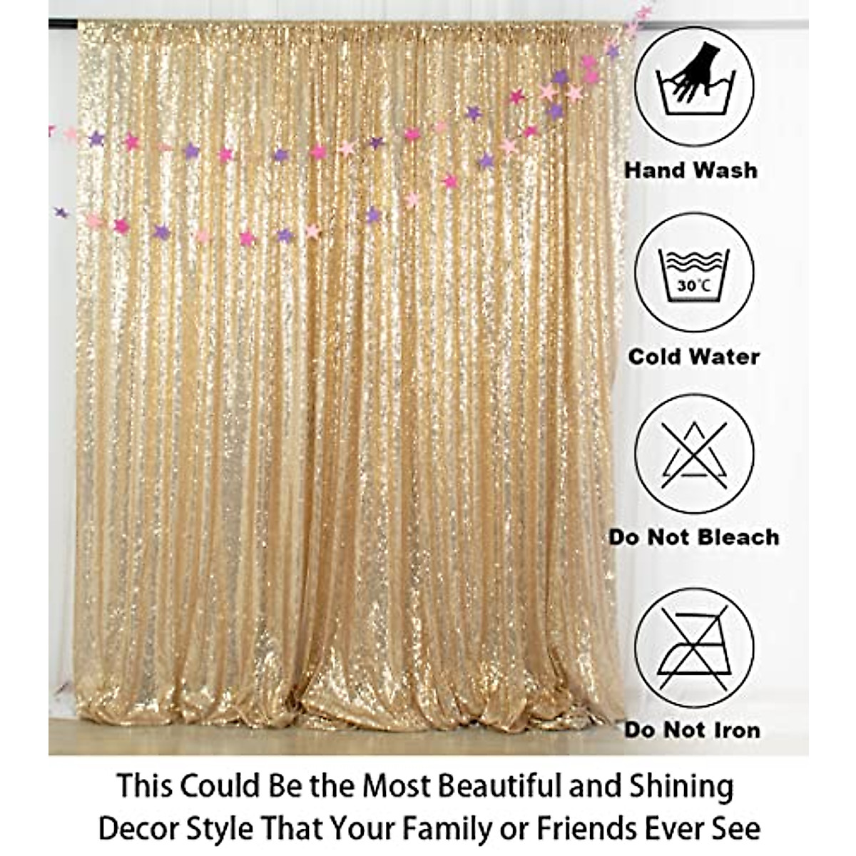 ShiDianYi 8ft X 8ft,Light Gold Sequin Backdrops, Light Gold Sequin Photo Booth Backdrop, Party Backdrops,Wedding Backdrops, Sparkling Photography Prop