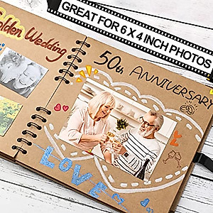 Scrapbook Photo Album (8 x 8 inch) - 60 Pages Photo Scrap Memory Book - Thick Kraft Paper Scrapbooking & Stamping Supplies with Corner Protectors, Ribbon Closure Suitable for Wedding,Travel,Graduation