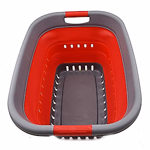 SAMMART 37L (9.77 gallon) Collapsible Plastic Laundry Basket - Foldable Pop Up Storage Container/Organizer - Space Saving Hamper/Basket (1, Grey/Red)