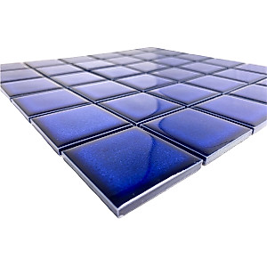 Tenedos Premium Quality 2" Cobalt Blue Square Pattern Porcelain Mosaic Tile (Not Peel and Stick Tile) for Kitchen Backsplash, Pool Tile, Bathroom Wall, Accent Wall((1 Sheet))