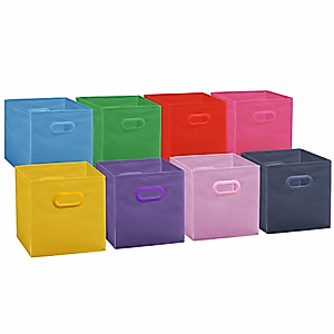 Klozenet 11 inch storage cubes 8-pack, Fun Colored kids cube storage bins, with 2 plastic handle, foldable Cubby Organizers for Home, Kids Room, Nursery and Playroom, Closet and Toys Organization,