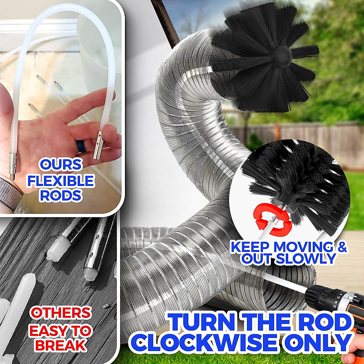 Holikme 40feet Dryer Vent Cleaner Kit Dryer Cleaning Tool Include Dryer Vent Brush, Omnidirectional Blue Dryer Lint Vacuum Attachment Dryer Lint Trap Brush, Vacuum & Dryer Adapters