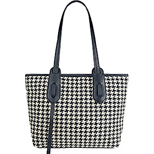 Whale Power Tote Bag for Women Houndstooth Shoulder Handbags Medium Size Purses with Zipper Black