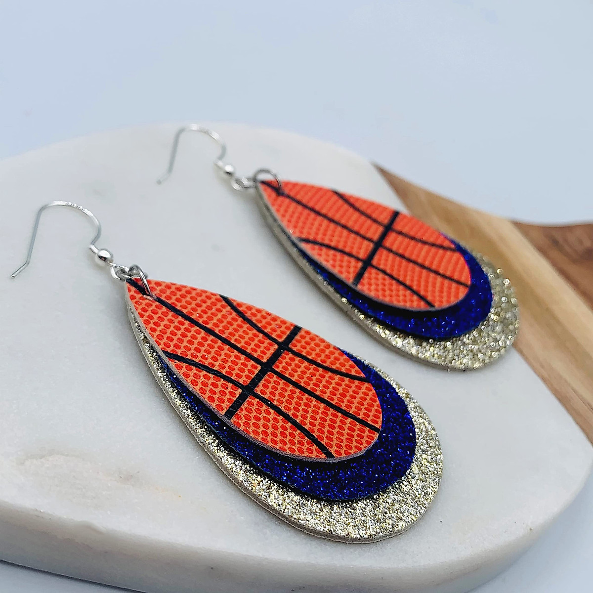 Basketball Earrings for Women - Basketball Mom Jewelry - Basketball Jewelry - Basketball Wives Earrings (Royal Blue & Silver)