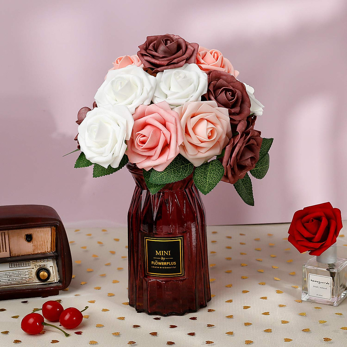 LIVILAN Dusty Rose Flowers Artificial Flowers Fake Roses Bulk Artificial Pink Flowers for Decoration Cakes Wedding Bouquets Party Table Centerpieces Floral Arrangements Home Decor Ornaments