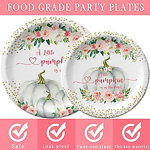 Yuzioey Little Pumpkin Baby Shower Decorations, A Little Pumpkin is on the Way Baby Shower Tableware for 25 Guests, Autumn Pumpkin Theme Baby Shower Supplies Tableware, Paper Plates, Napkins