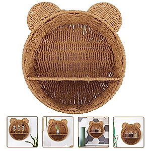 Beavorty Floating Shelves Rattan Woven Wall Shelf Hanging Storage Basket Cute Cat Shape Wall Mounted Shelves Decorative Storage Rack for Photo Frames Small Plants Home Decor