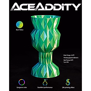 Aceaddity Silk Magic PLA 3D Printer Filament, Dual-Colour Co-Extrusion 1.75mm 3D Printing PLA Filament, Shiny Silk Coextruded PLA, Dimensional Accuracy +/- 0.03 mm, 1kg/2.2lbs (Blue-Yellow)