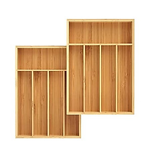 BAMEOS Utensil Drawer Organizer, Cutlery Tray Desk Drawer Organizer Silverware Holder Kitchen Knives Tray Drawer Organizer, 100% Pure Bamboo Cutlery in Natural Color (9.75)