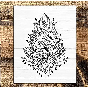 FerrisBuilt Black and White Buddha, Hamsa Hands, Mandala and Lotus Flower, Eclectic Wall Art, Boho Decor, Indie Decor - Set of (4) 8x10 UNFRAMED Prints