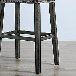 Roundhill Furniture Coco Upholstered Backless Saddle Seat Bar Stools 29" Height Set of 2, Gray